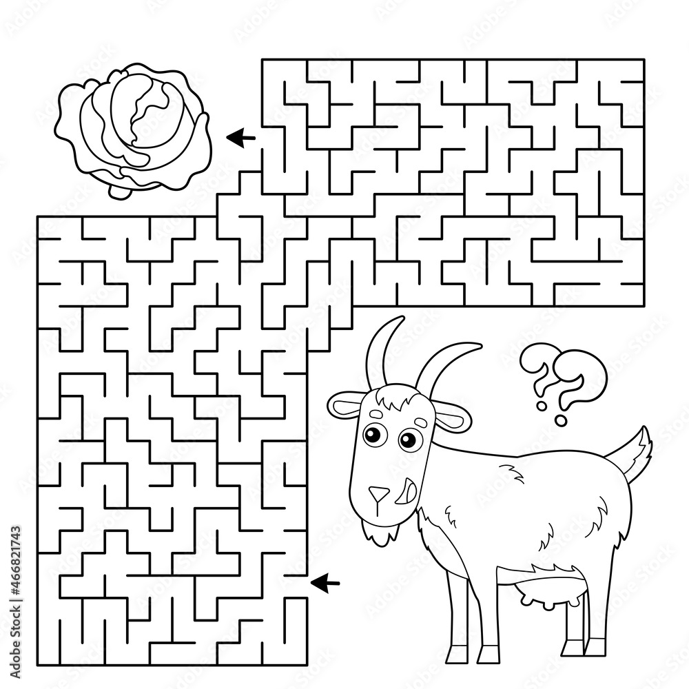 Maze or Labyrinth Game. Puzzle. Coloring Page Outline Of cartoon goat ...