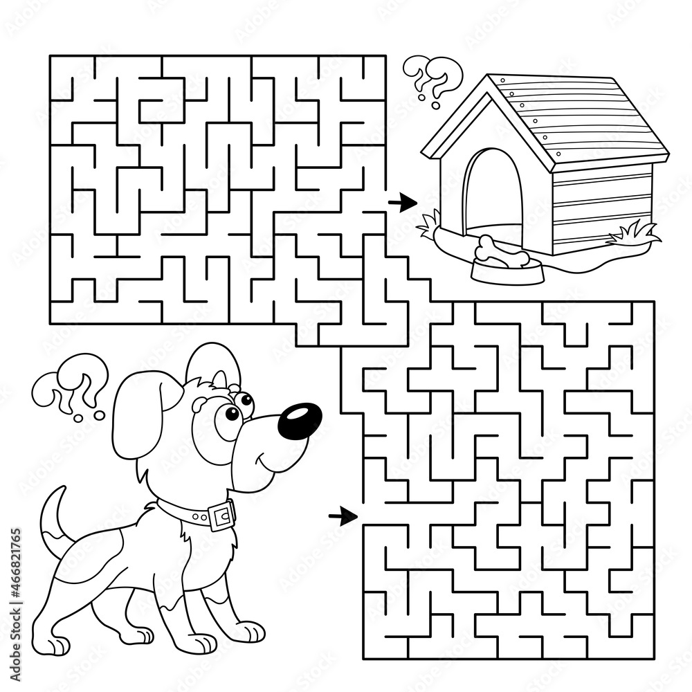 Maze or Labyrinth Game. Puzzle. Coloring Page Outline Of cartoon little ...