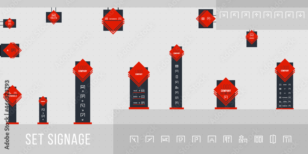 Set of exterior and interior signage concept. Stock Illustration ...