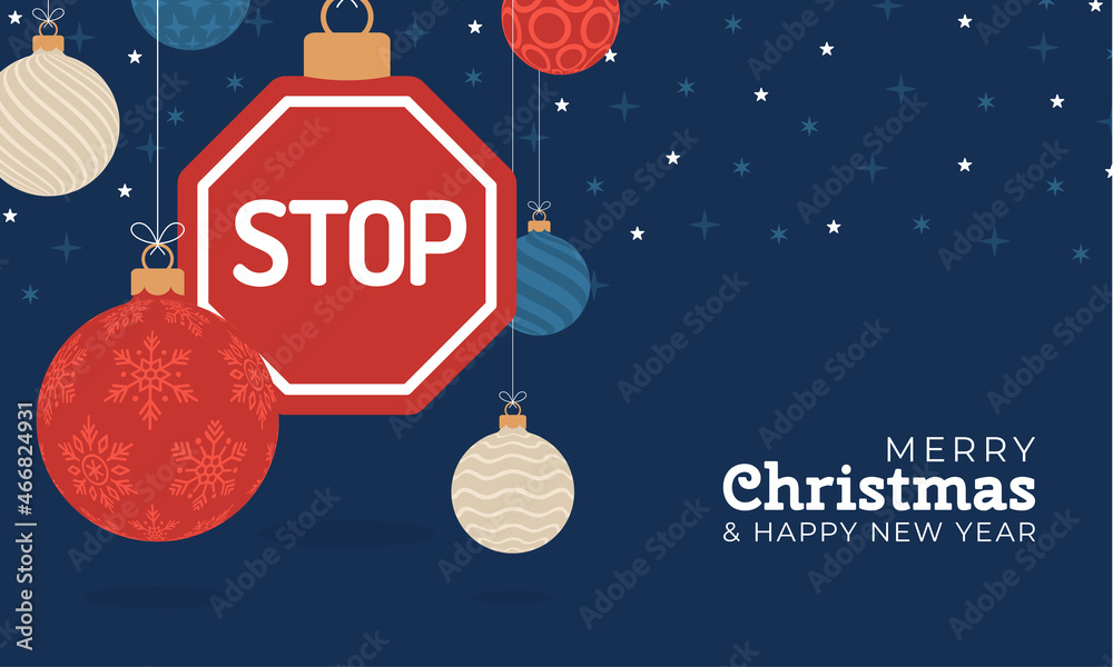 Christmas road stop sign card. Merry Christmas road greeting card. Hang ...
