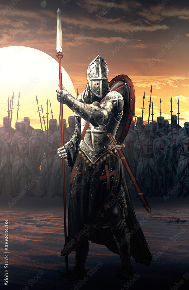 general leading crusaders knights into war Stock Illustration | Adobe Stock