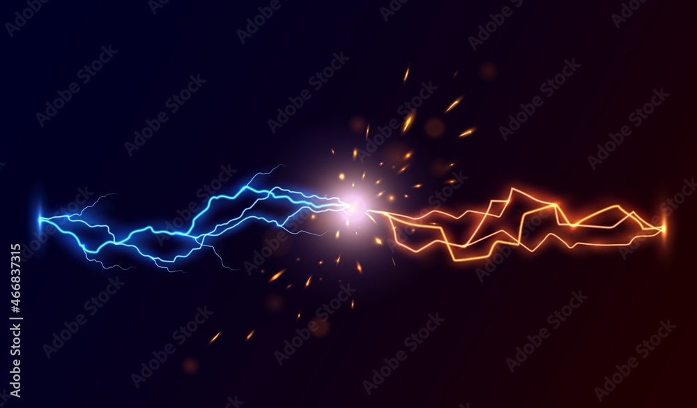Realistic lightning thunderbolt against short circuit. Plasma exposing ...