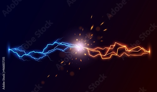 Realistic lightning thunderbolt against short circuit. Plasma exposing ...