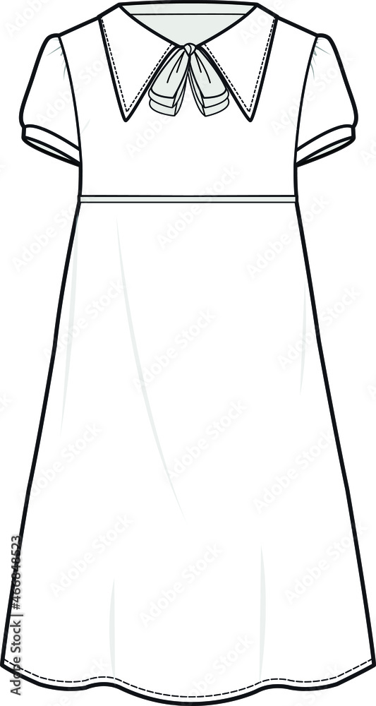 short sleeve girls school frock flat sketch vector illustration Stock ...