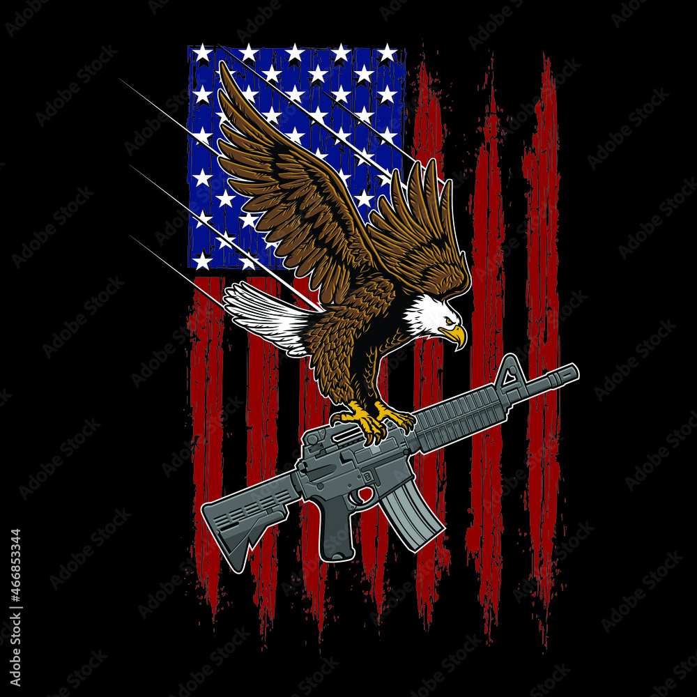 American flag with eagle and gun vector illustration Stock Vector ...