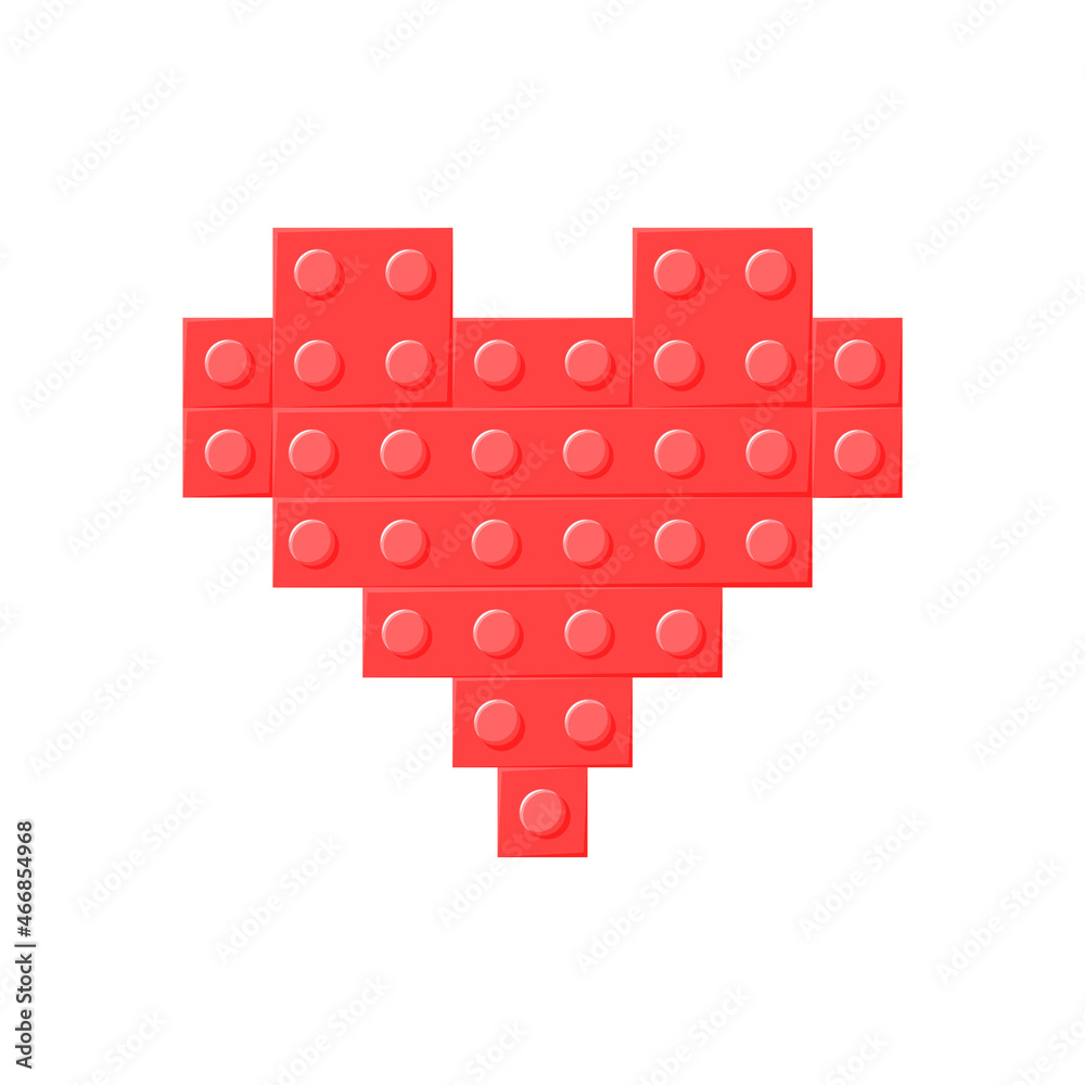 Red heart.Block plastic toys.Constructor. Symbol of love. Vector ...