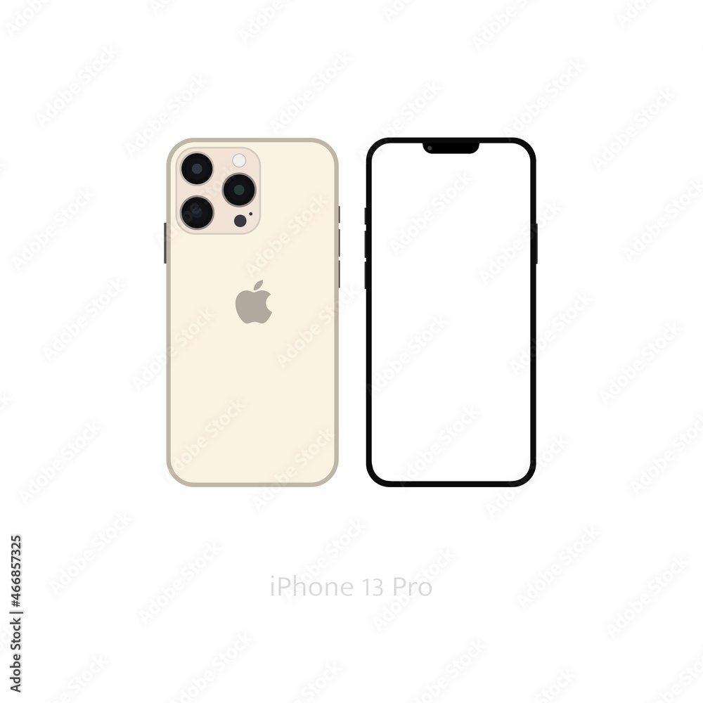 Realistic gold iPhone 13 pro mockup, Smartphone vector white screen ...