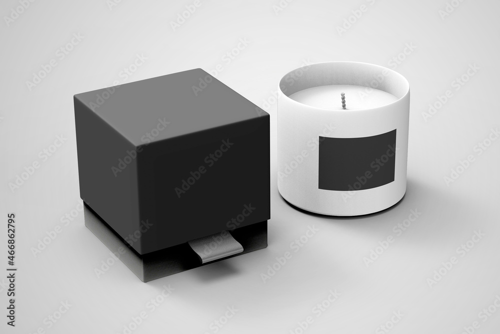 Empty blank candle with box, mock up template on isolated white ...
