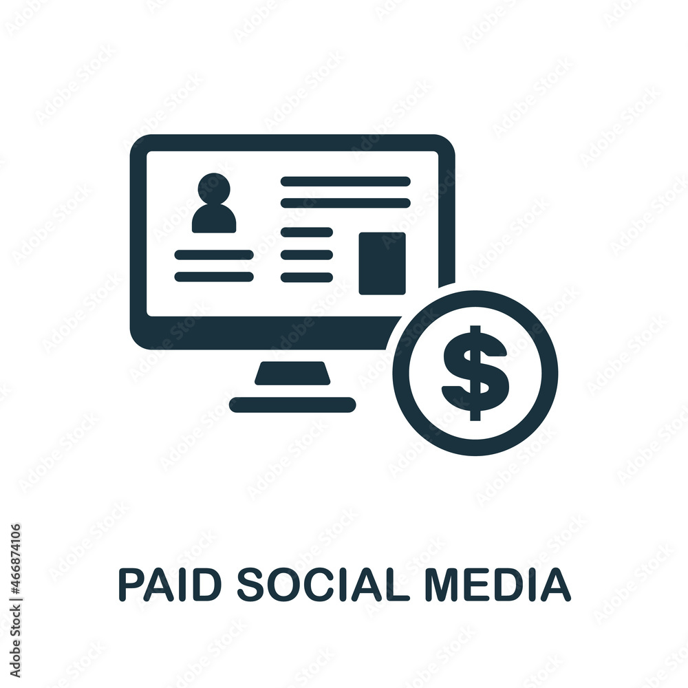 Paid Social Media icon. Monochrome sign from social media marketing ...