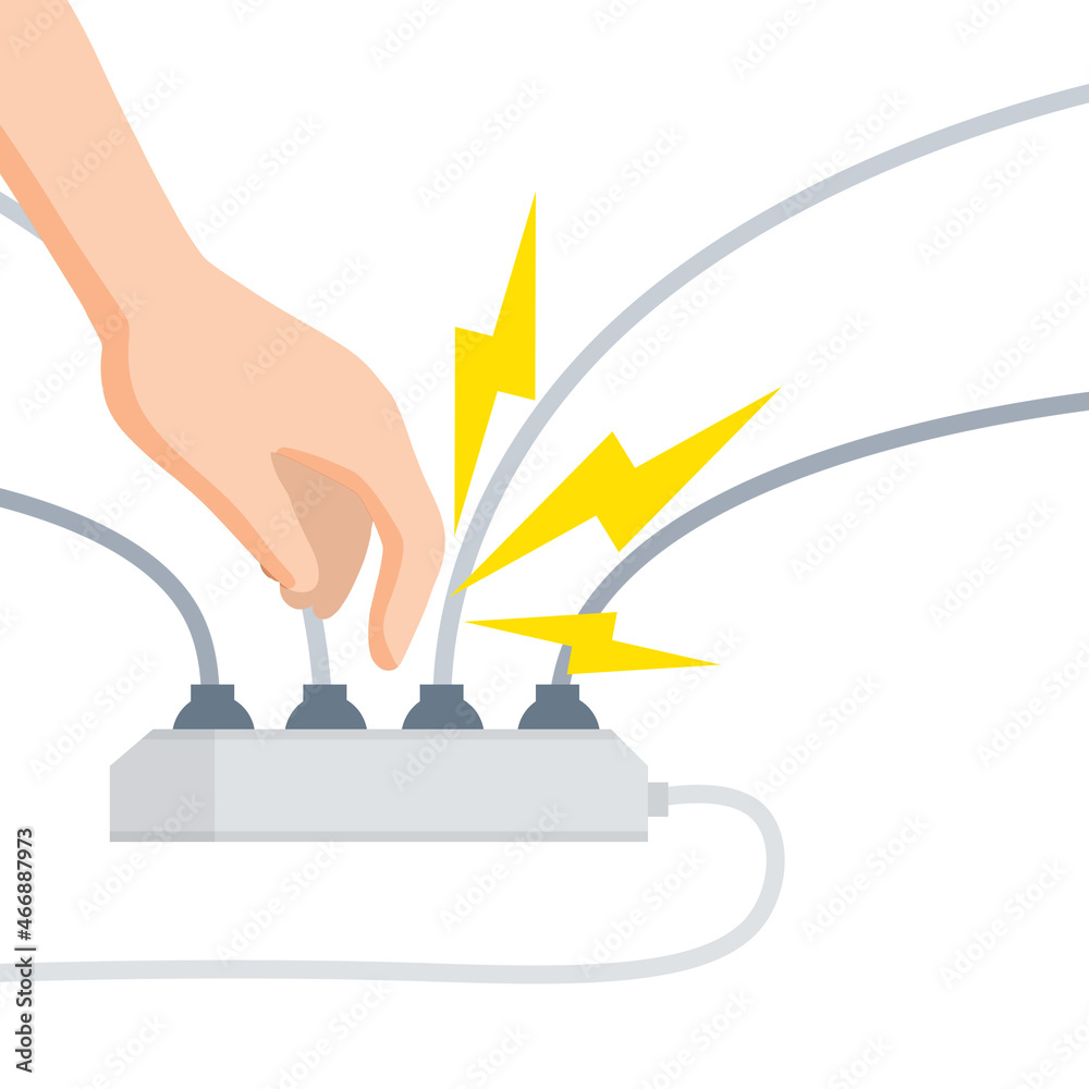 Electric shock and short circuit. Safety precautions. Hand touches ...
