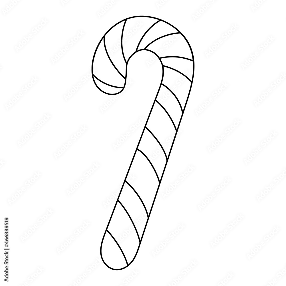 Colorless cartoon Christmas candy cane. Black and white template page ...