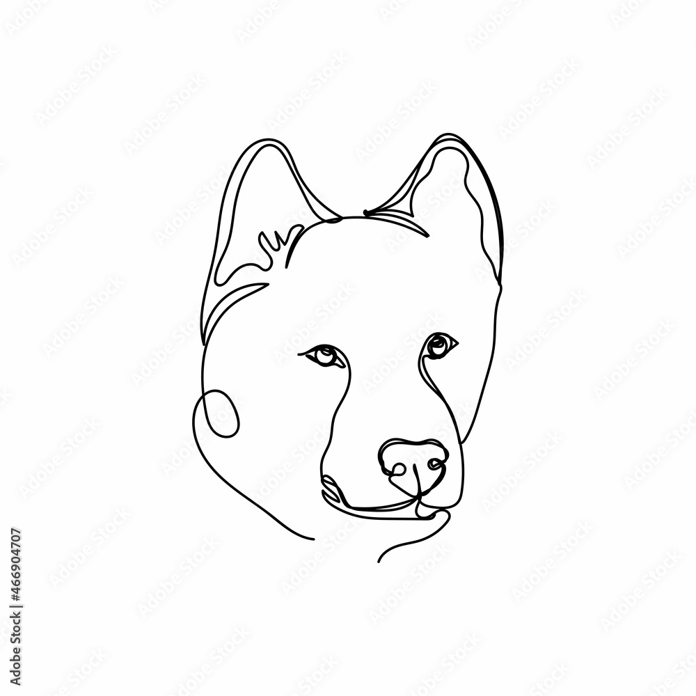 Vector continuous one single line drawing icon of siberian husky dog in ...
