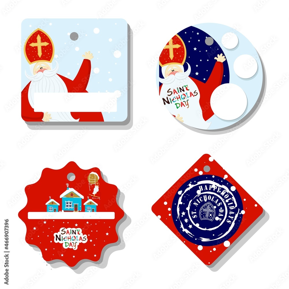 Bright festive paper price tags or gift tags of various shapes. Set of ...