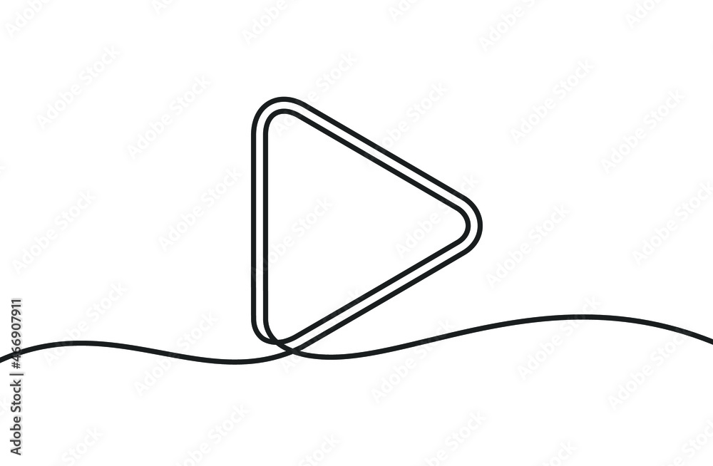 Play button one line background. One continuous line drawing of play ...