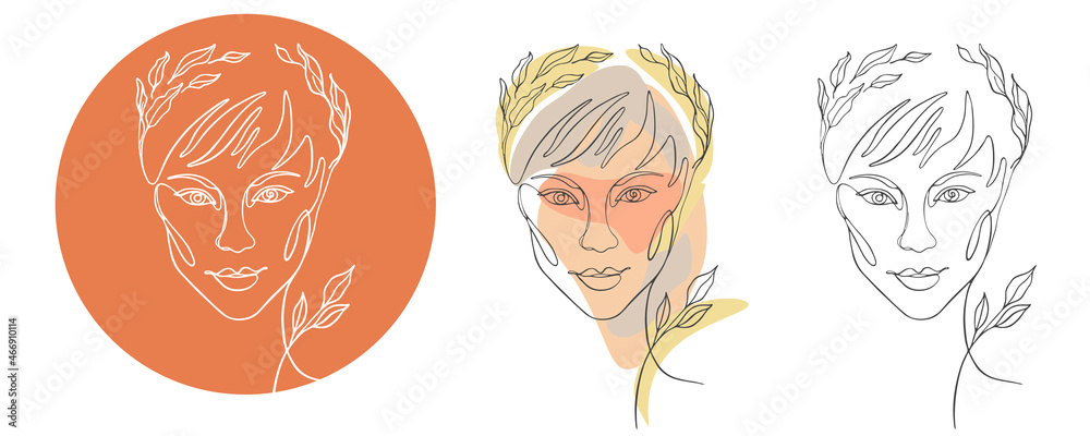 Set of female portrait icons, one line. Design templates for social ...