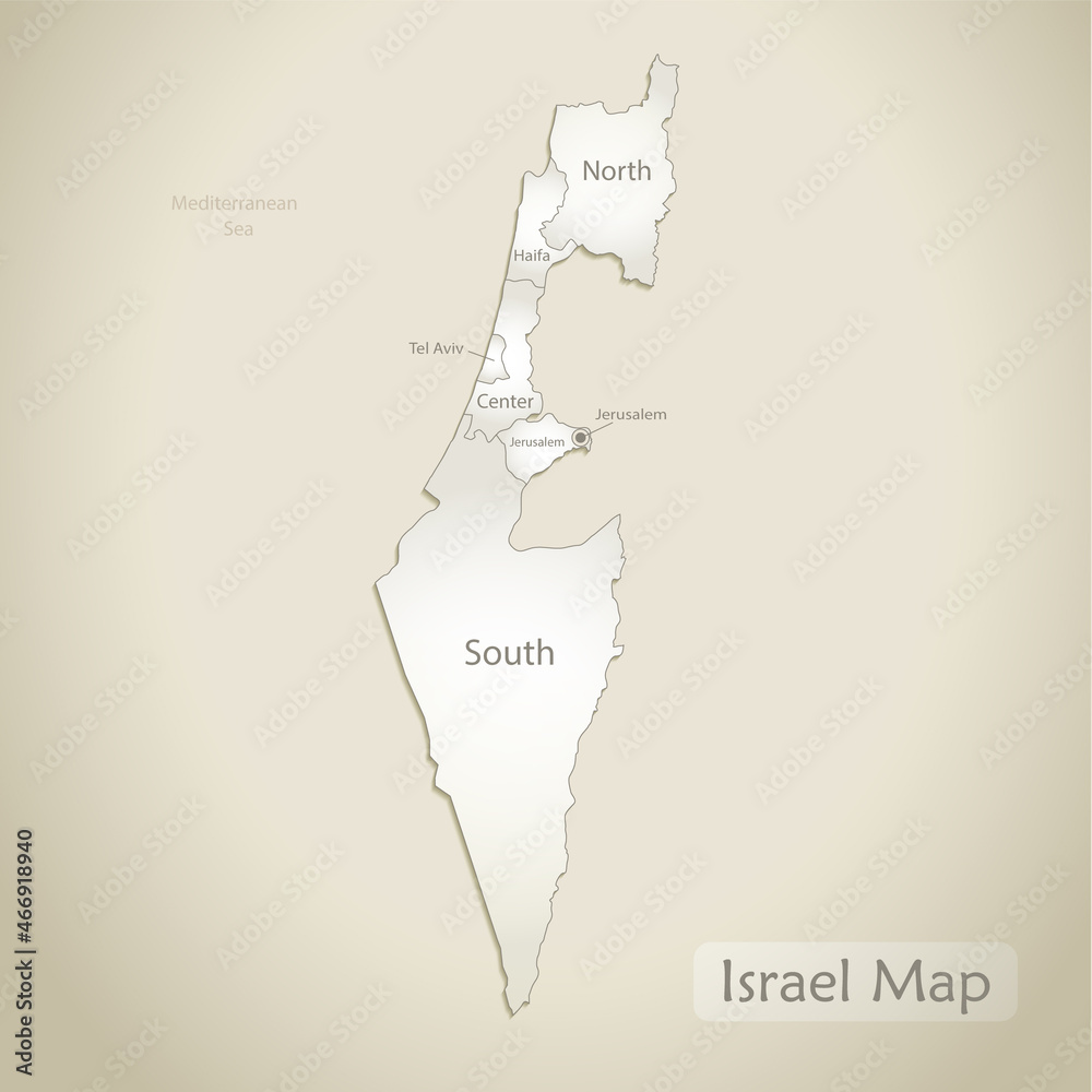 Israel map, administrative division with names, old paper background ...