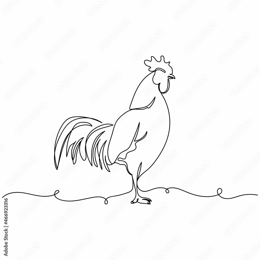 Vector continuous one single line drawing icon of rooster in silhouette ...