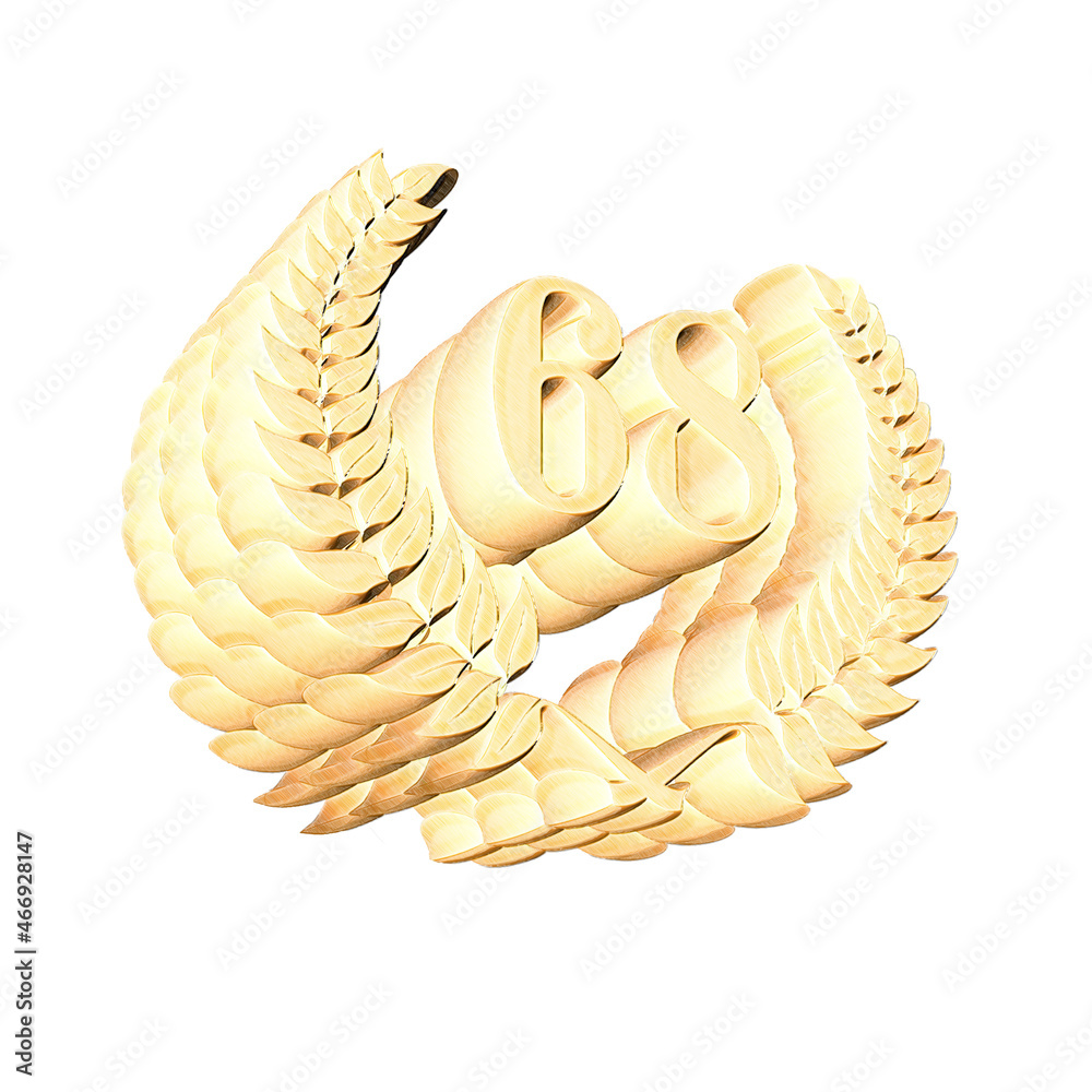 Zahl 68 mit Lorbeerkranz, Ehrenkranz, Siegerkranz als 3D-Illustration ...