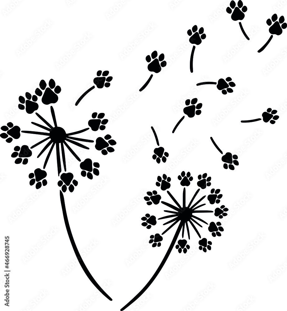 Black Dandelion Paw Print Vector Illustration set on white background ...