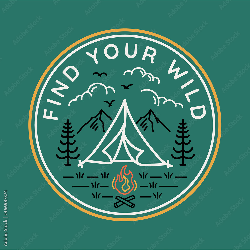 Vector line art outdoor badge. Perfect for t-shirt prints, posters and ...