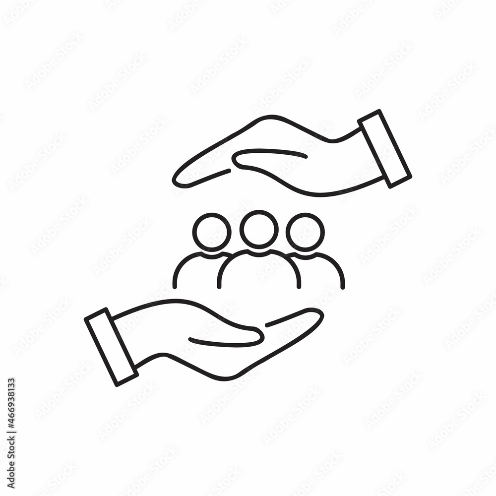 protecting people icon, charity, concept safe people in hands, help to ...