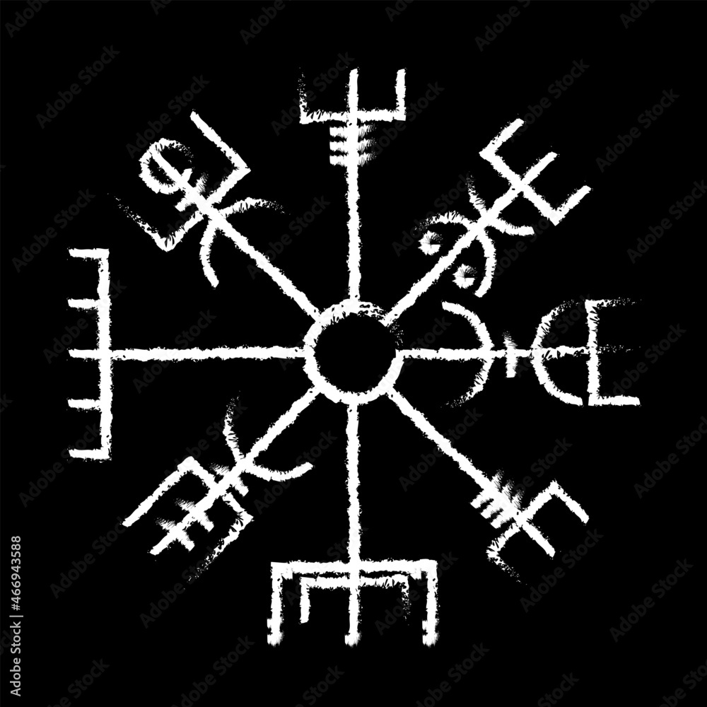 Vegvisir - also known as a runic compass. Icelandic magic sign. Vector ...