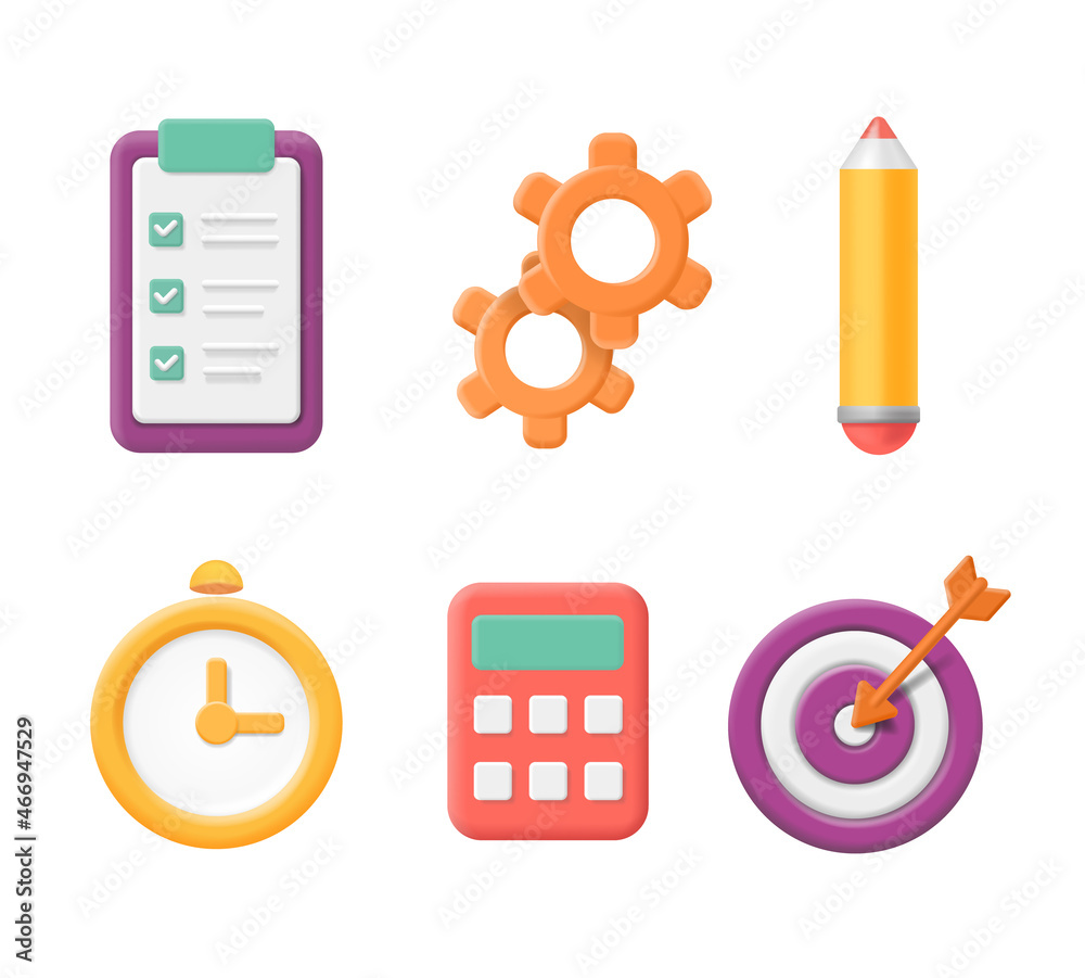 Project task management icons. Clipboard, checklist, gear, target, time ...