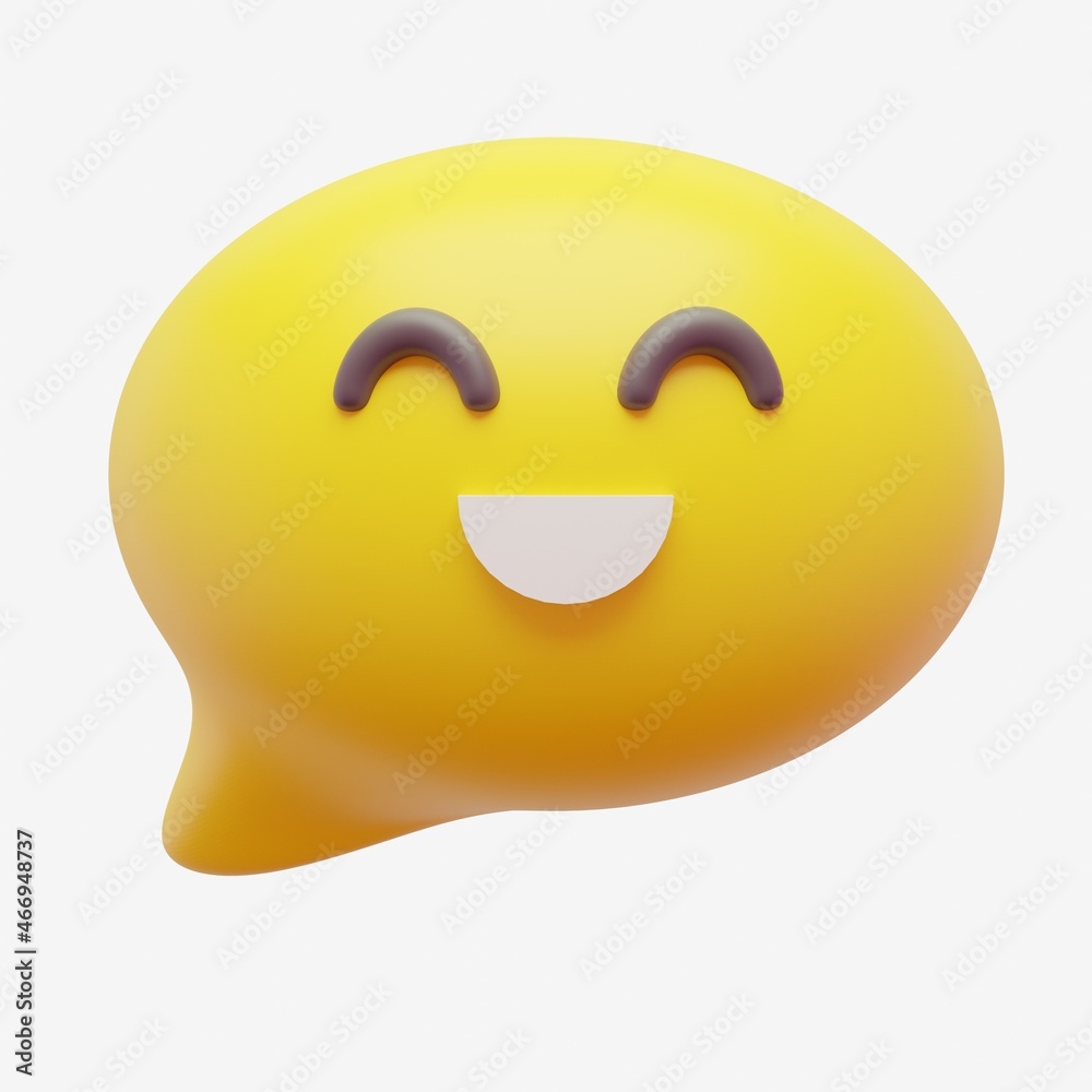 3d render illustration of happy face in cartoon talk balloon. Facial ...