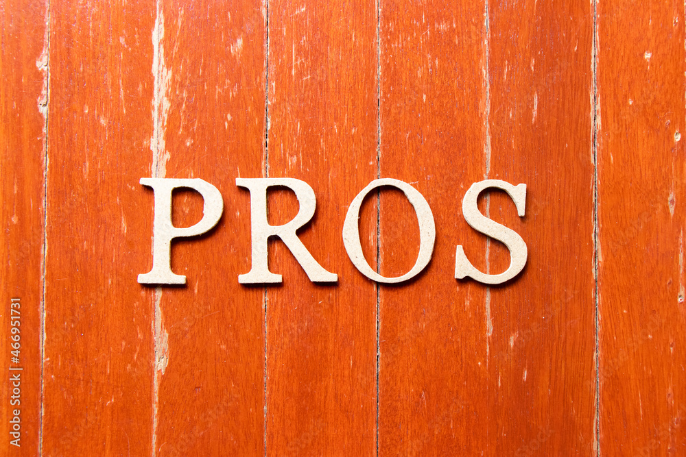 Alphabet letter in word pros on old red color wood plate background ...