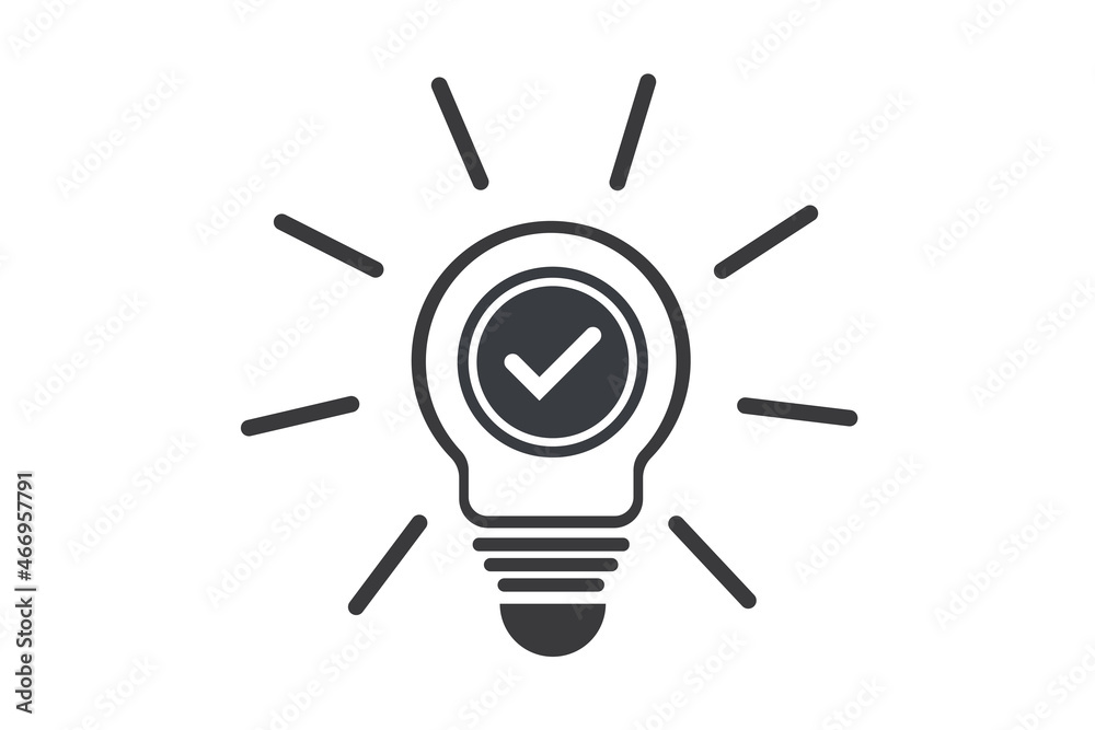 Light bulb and check mark icon on white background for website ...