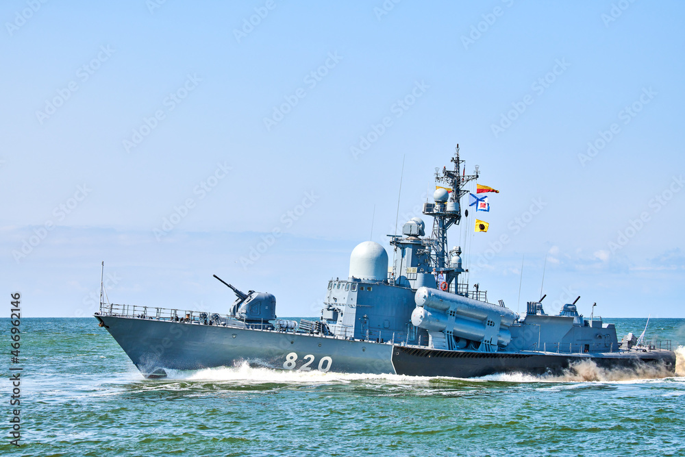 Missile boat war ship during naval exercises at Navy Day, guided ...