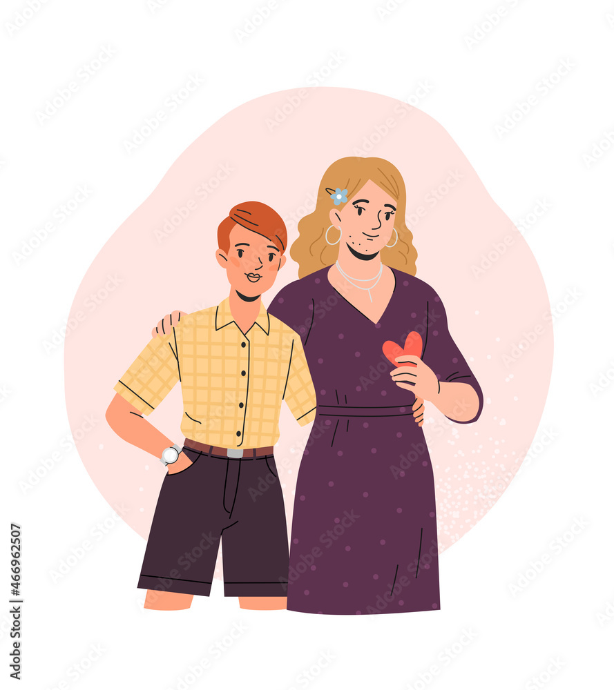 Non-binary couple. Vector cartoon illustration of two handsome hugging ...