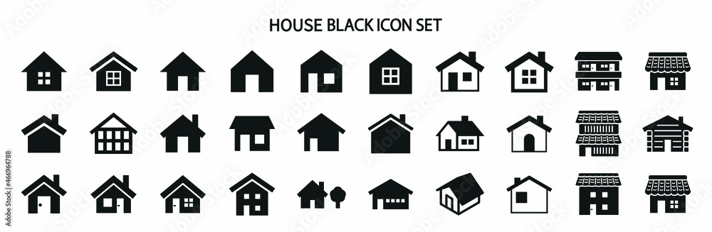 Simple monochrome house icon set Stock Illustration | Adobe Stock