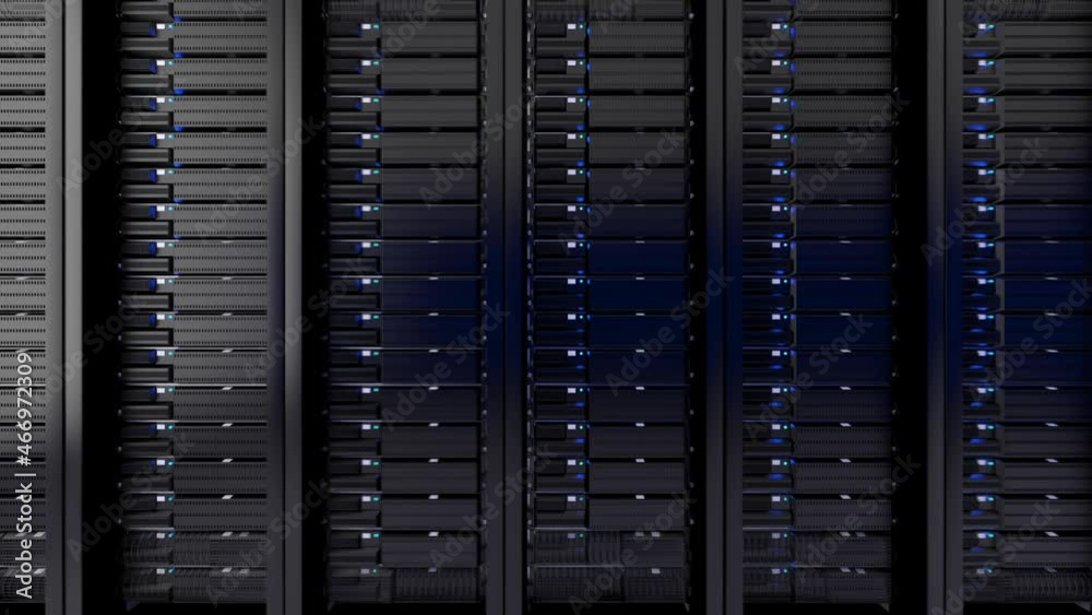 Seamless looping side view animation of cloud data server panels in a ...