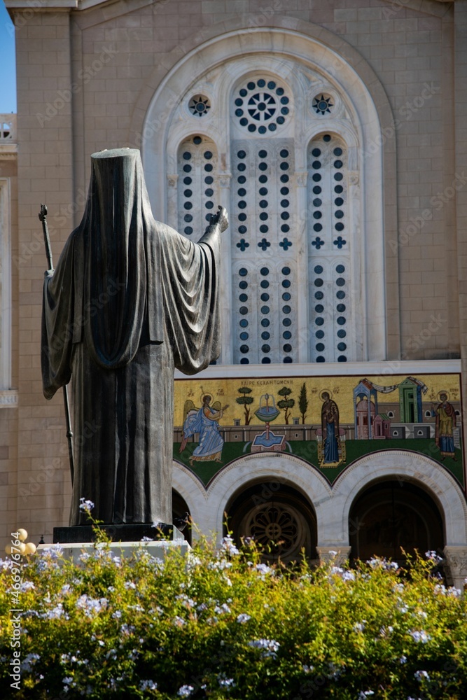 Orthodox metropolitan cathedral with statue of Archbishop Damaskanios ...