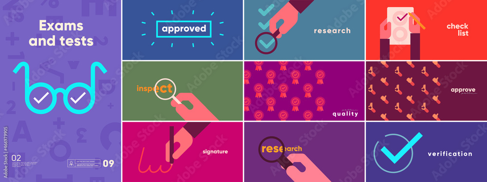 Check. inspection. Big set. Collection of vector illustrations. Simple ...