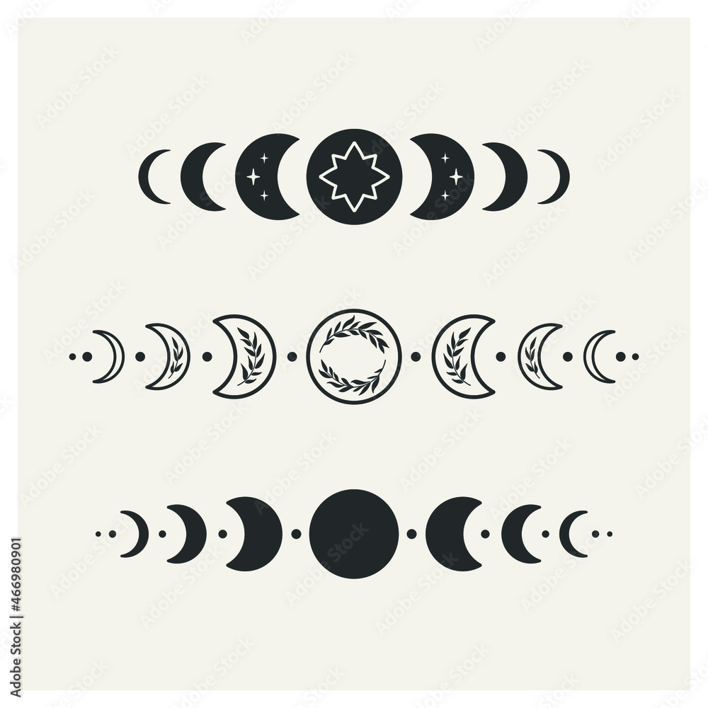 Moon phases set. Through pattern on the black version of the phases ...
