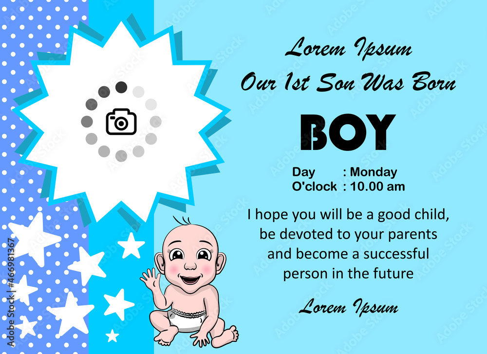 baby boy birth card vector template, baby birth thank you card ...