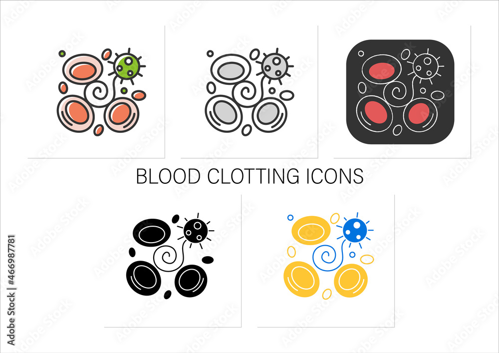 Blood clotting icons set.Covid disease caused acute brain damage.Corona ...
