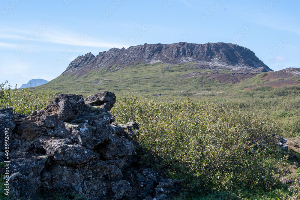 Landscape of Eldborg crater extinct volcano near Borgarnes South ...