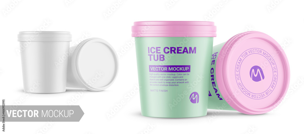 Two white matte plastic container mockup. Vector illustration. Stock ...