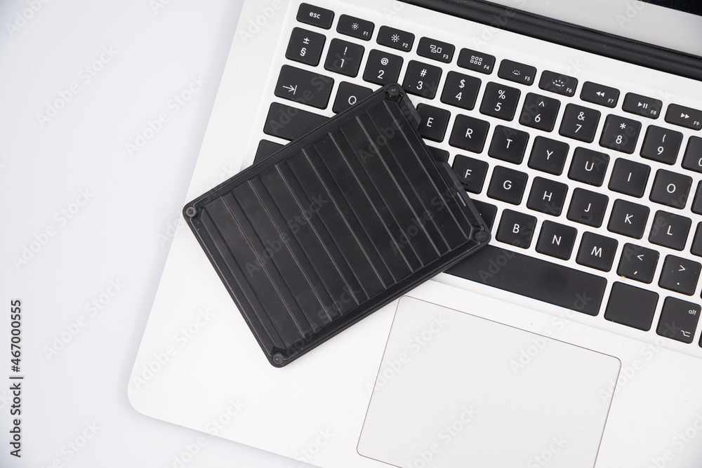 An external USB hard disk drive isolated on a white background ...