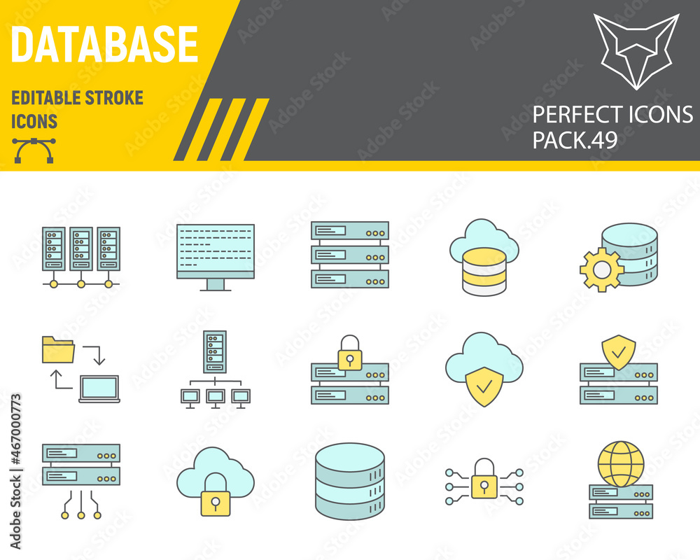 Database color line icon set, cloud computing collection, vector ...