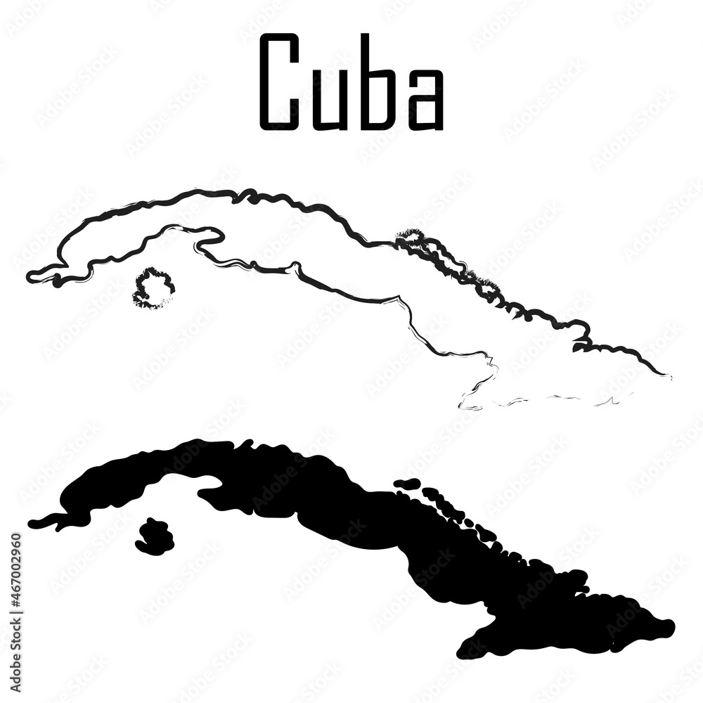 Cuba map black and white vector illustration. map black and white ...