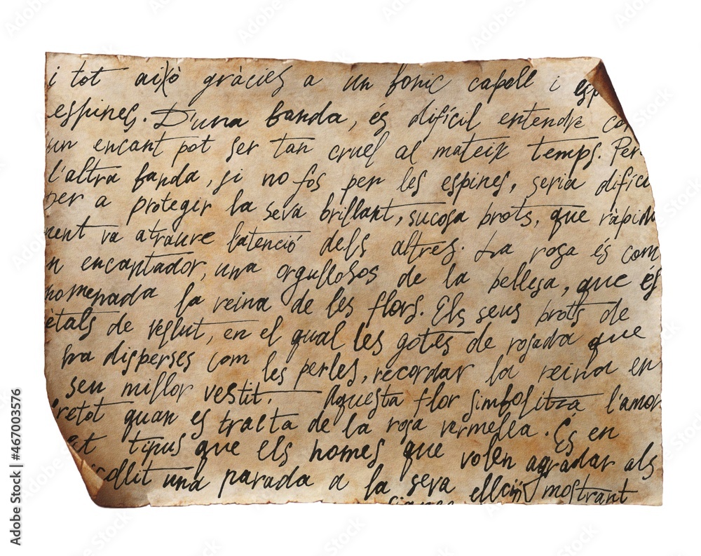 Abstract retro unreadable ink written text.Brown parchment scroll old ...