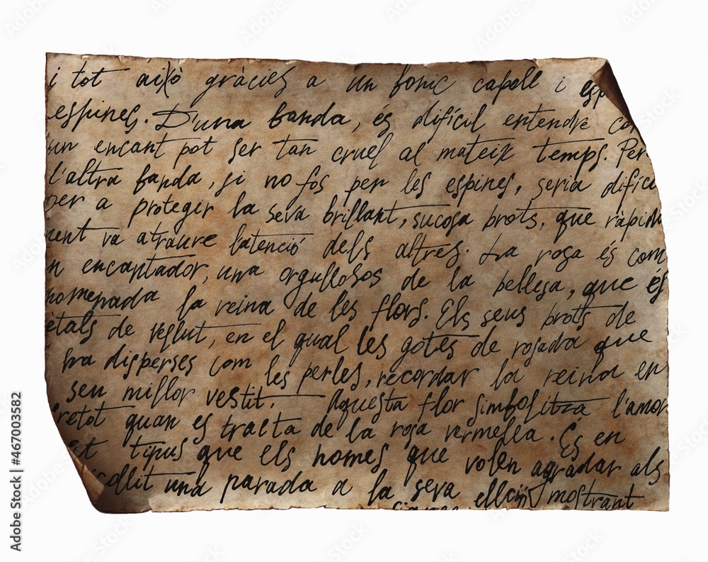 Abstract retro unreadable ink written text.Brown parchment scroll old ...