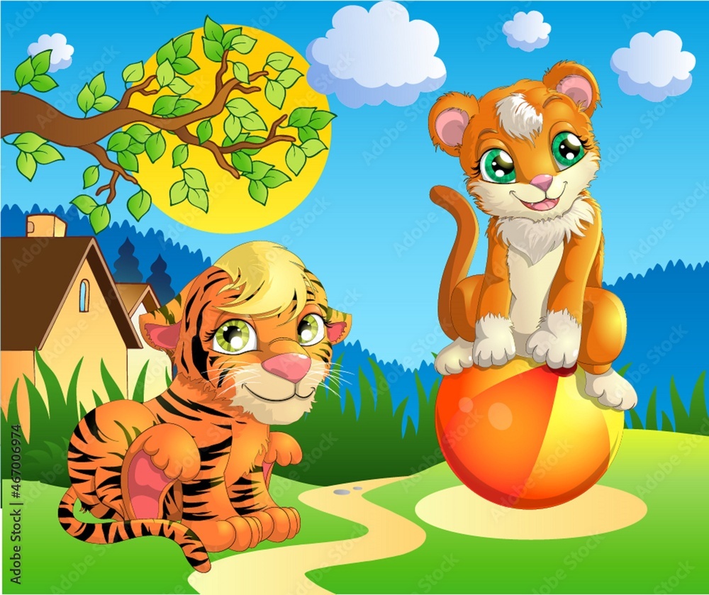 Cartoon wild animals playing in the garden Stock Vector | Adobe Stock