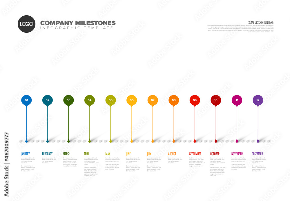 Infographic Full Year Timeline Template Made from Color Droplet ...