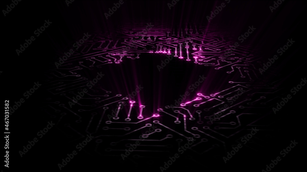 3D rendering of an electrical pulse passing through the circuits of a ...