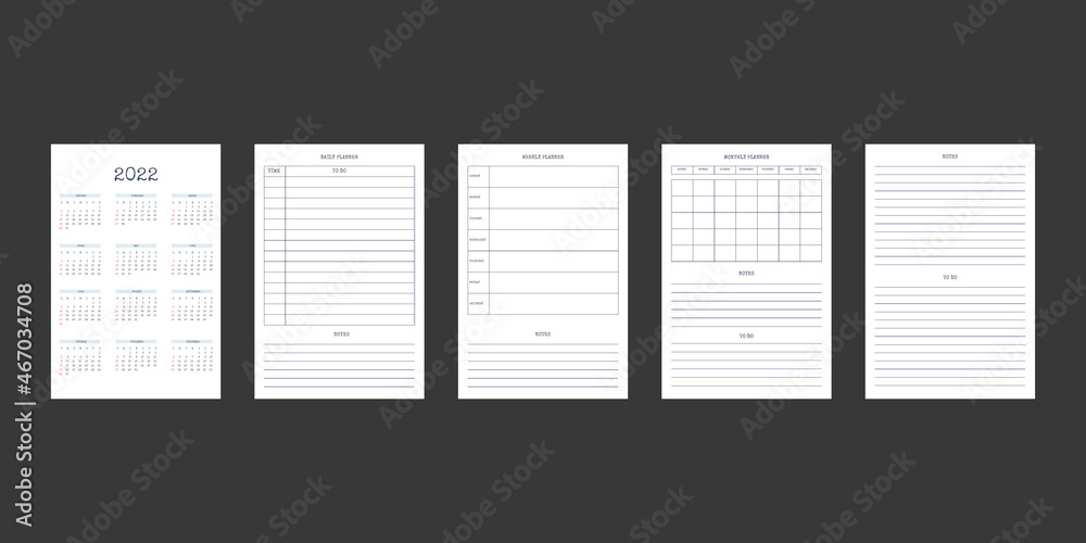2022 calendar and daily weekly monthly personal planner diary template ...